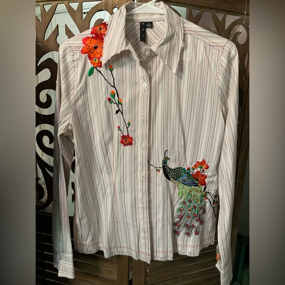 Azi | Tops | Embroidered Long Sleeve Blouse With Peacock And Flower ...